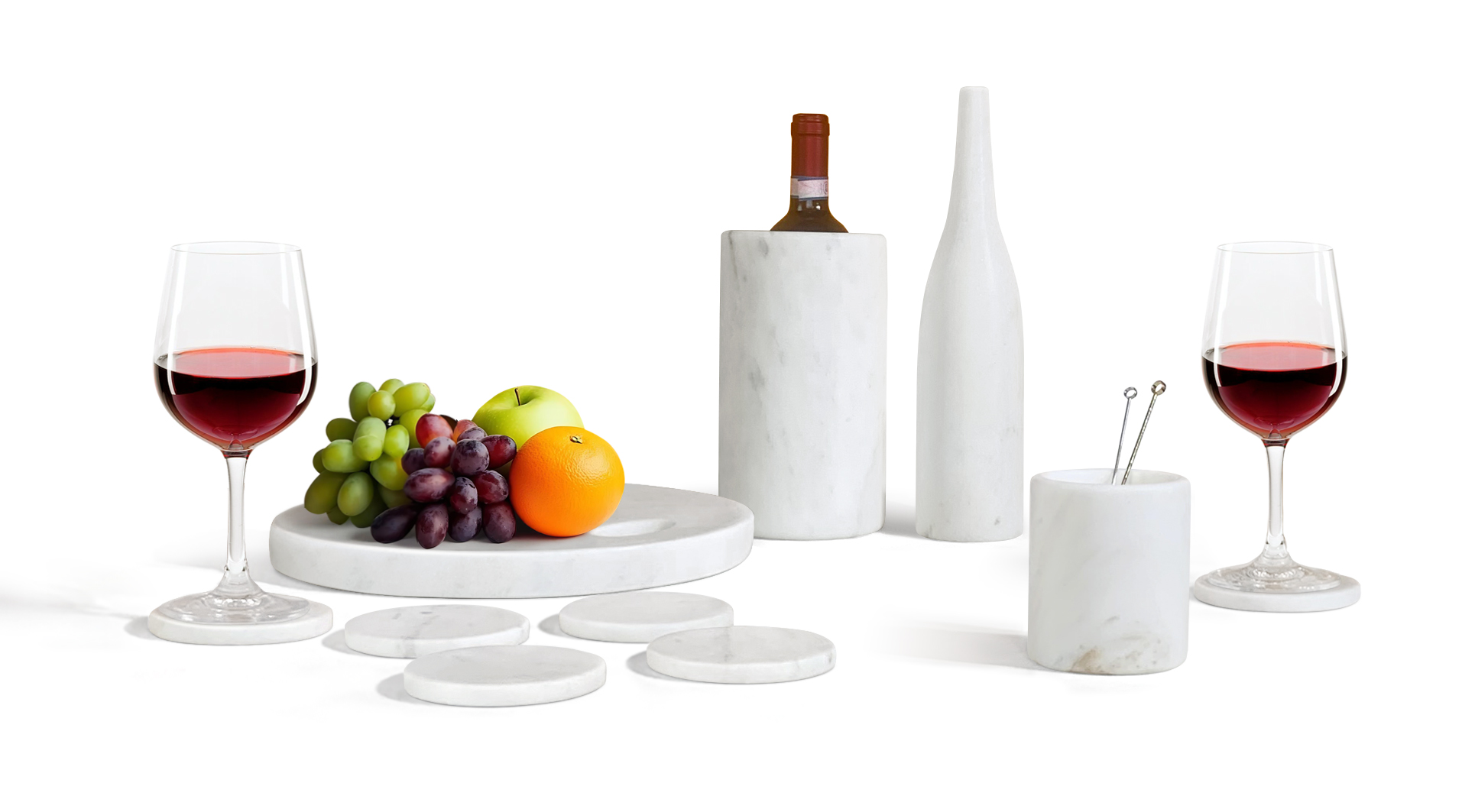 Luxury White Natural Marble Dining Room Accessories Set, 10 Pieces ...