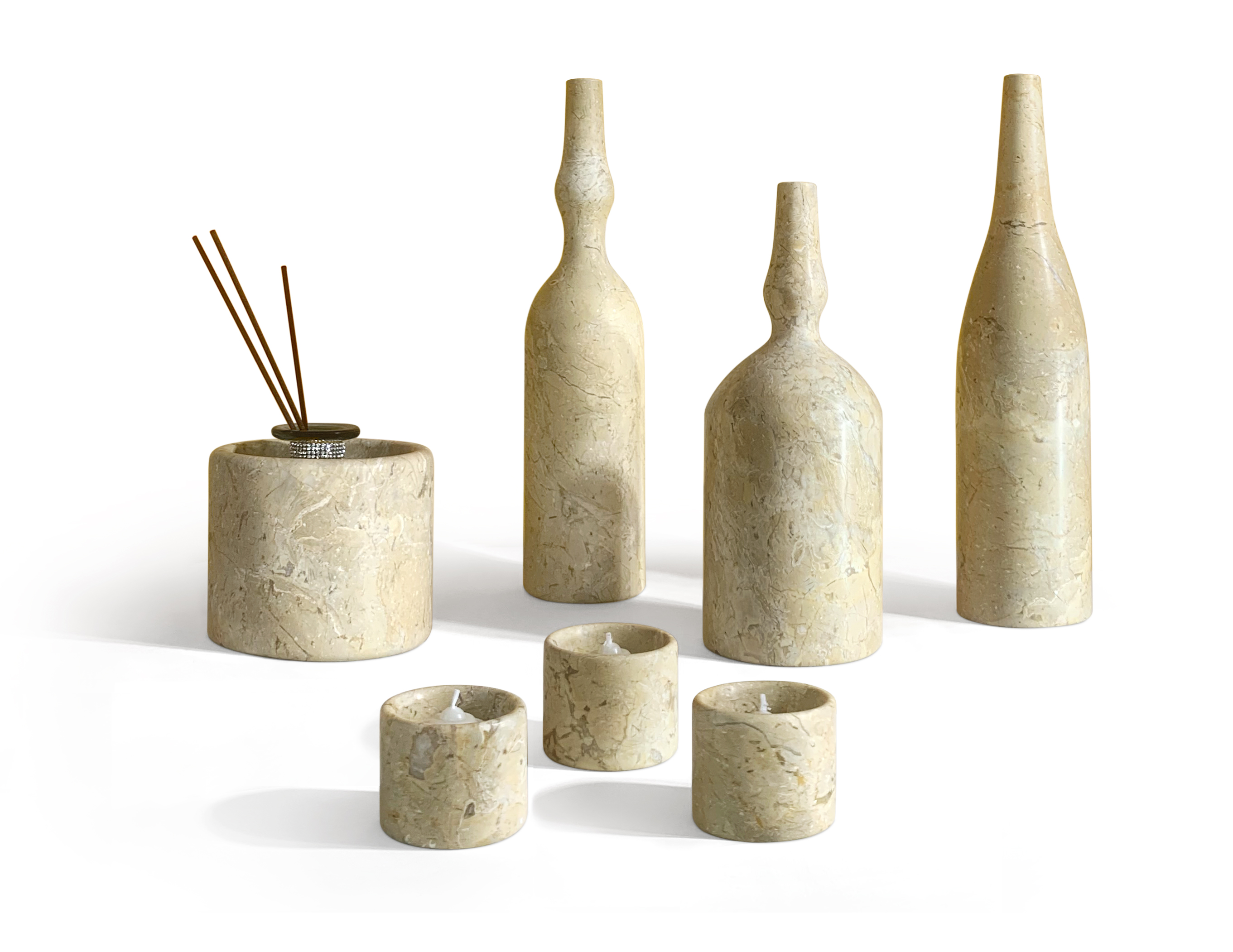 Gold Yellow Beige natural marble living room accessories set, natural ...