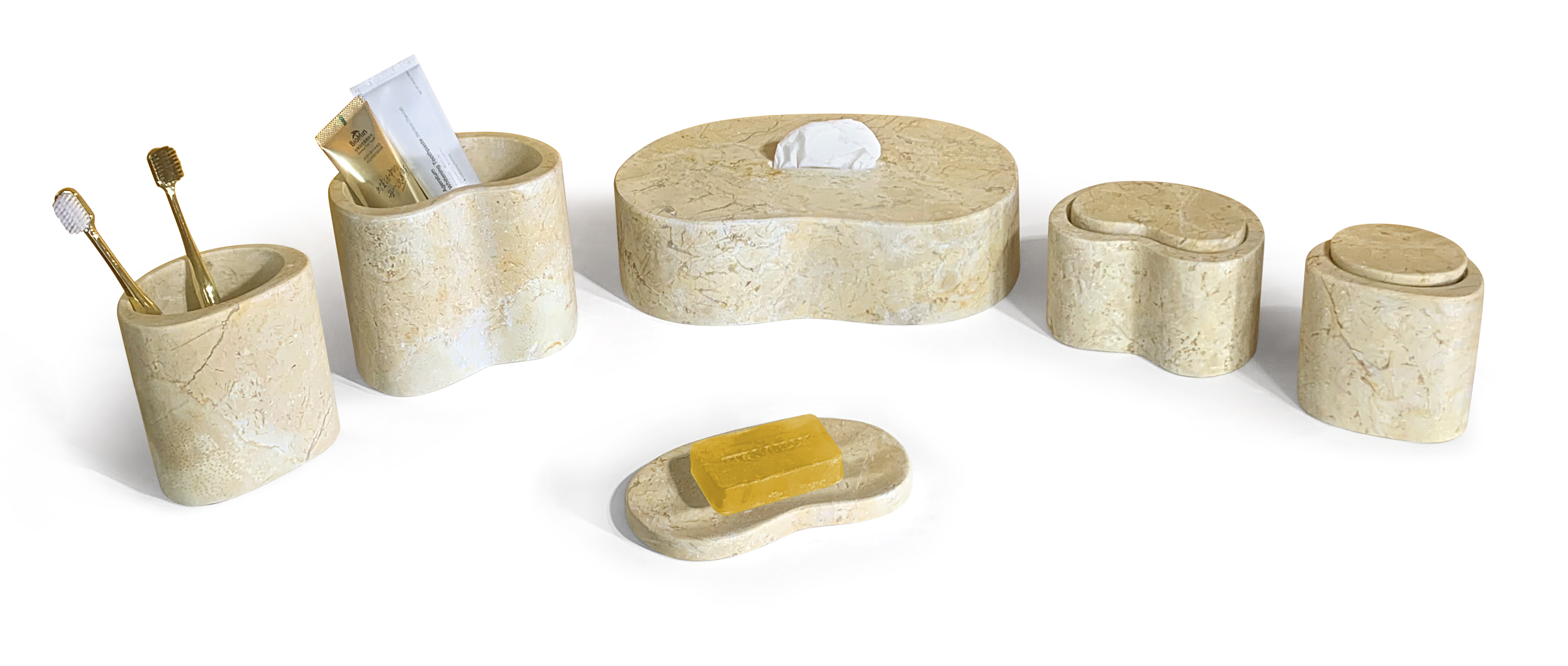 Gold Yellow Beige natural marble bathroom accessories set, natural ...