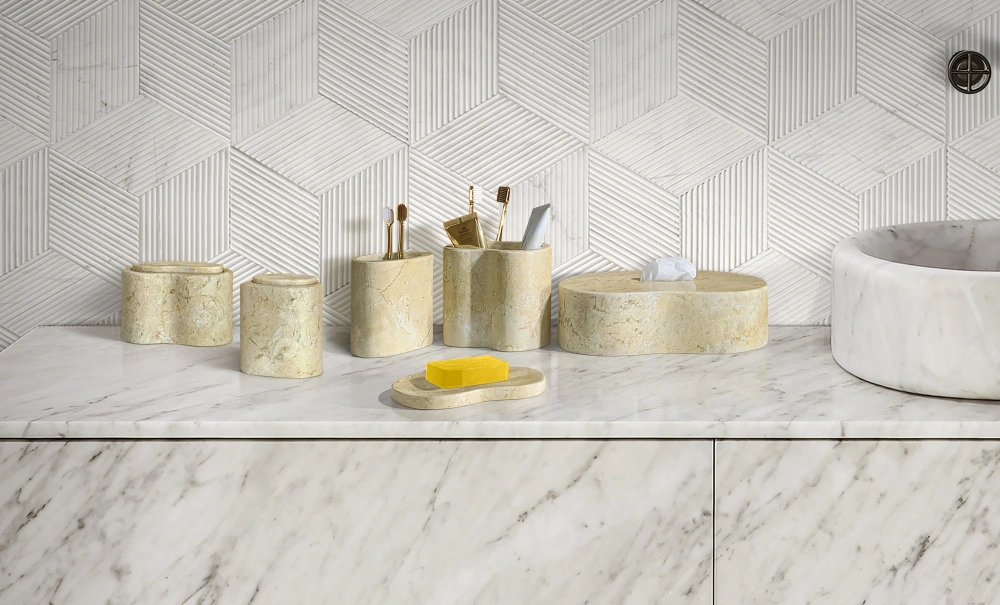 Gold Yellow Beige natural marble bathroom accessories set, natural ...