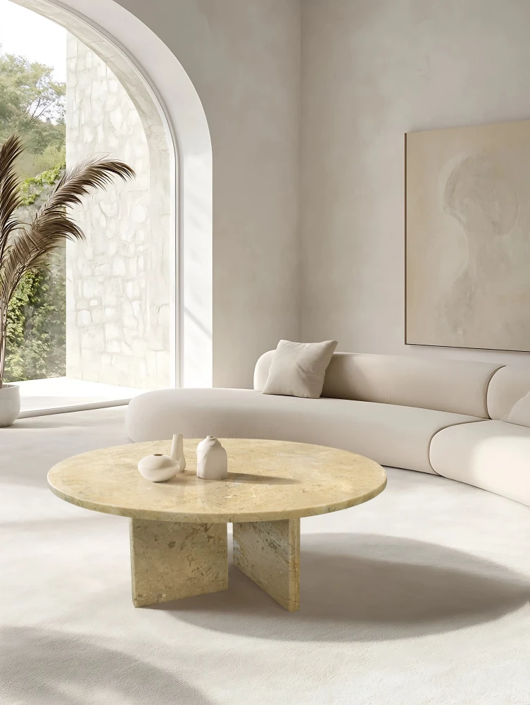 Gold Yellow Beige natural marble coffee table, small table,living room ...