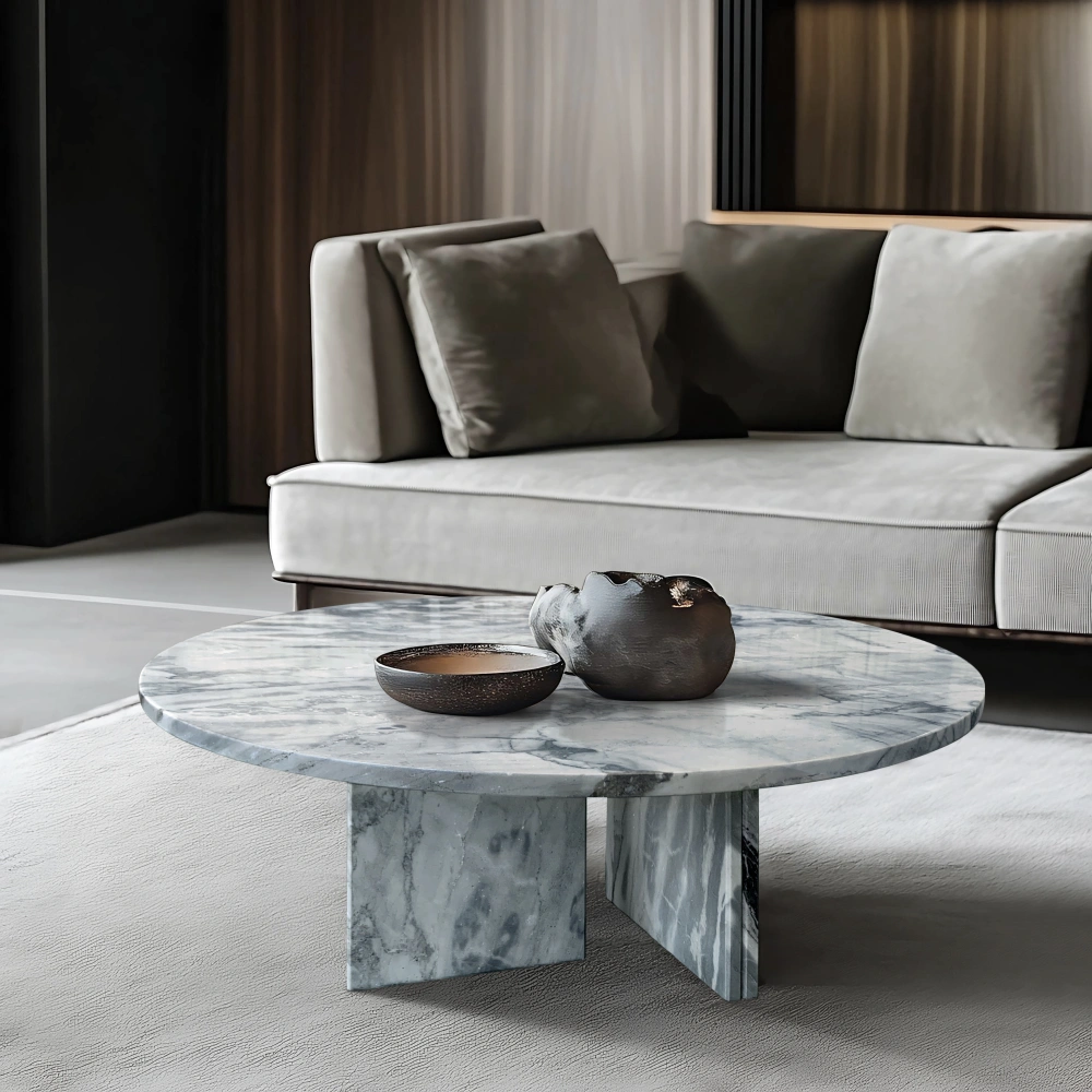 Luxury Blue Gray Natural Marble Coffee Table - Genuine Marble, Living ...