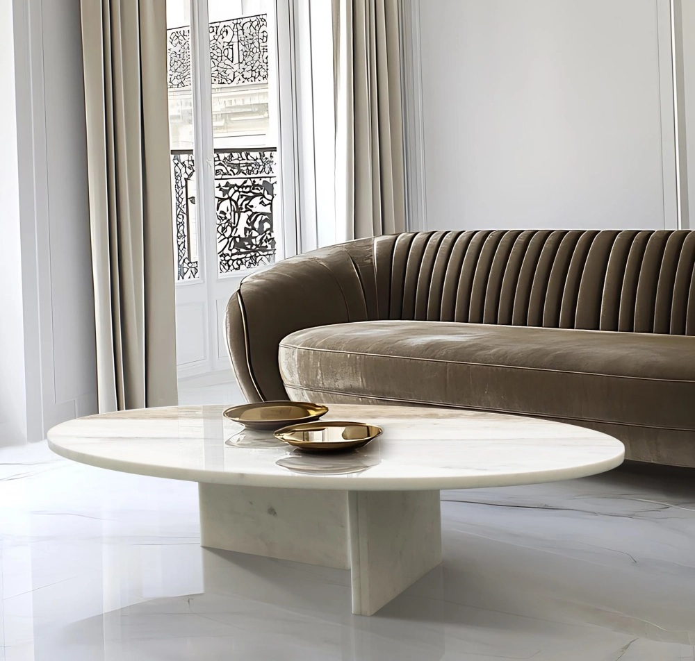 Snow Mountain White Natural Marble Coffee Table, Living Room Table ...