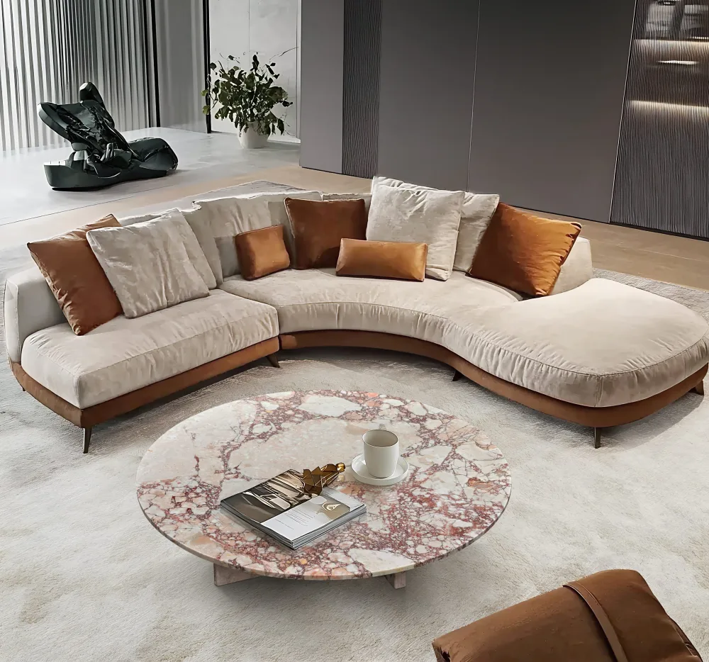 Pink Marble Coffee Table Ø35.4"/90cm | Round Natural Stone Table ...