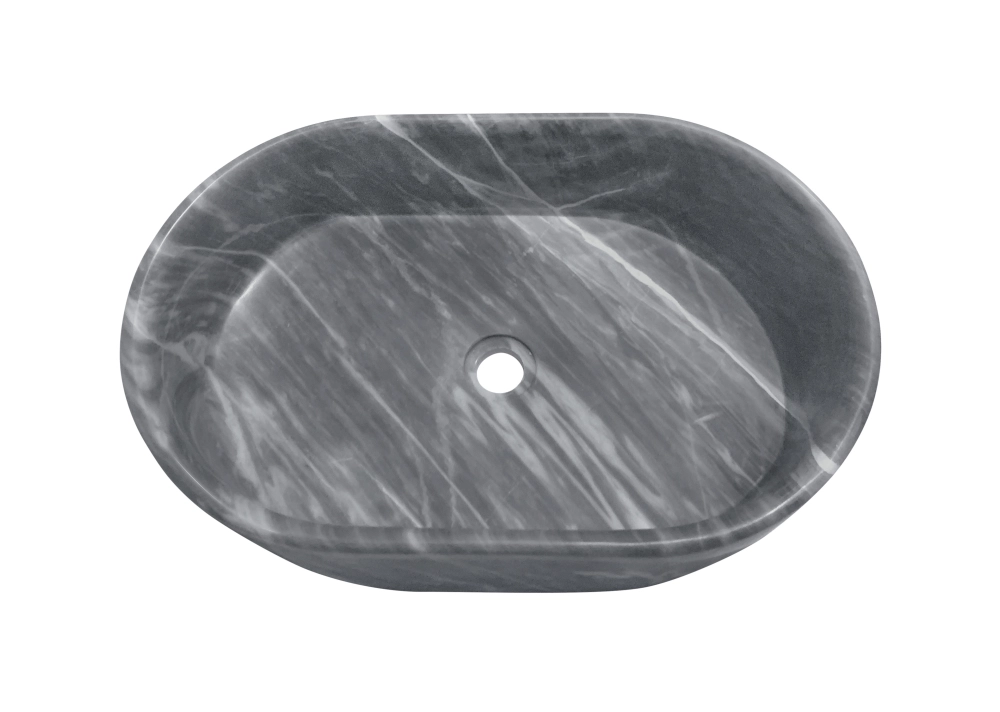 Carrara Gray Natural Marble Bathroom Vessel Sink, Semi-Polished Surface ...