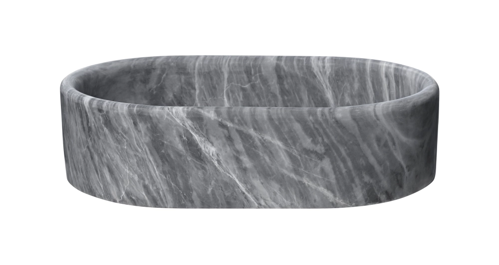 Carrara Gray Natural Marble Bathroom Vessel Sink, Semi-Polished Surface ...