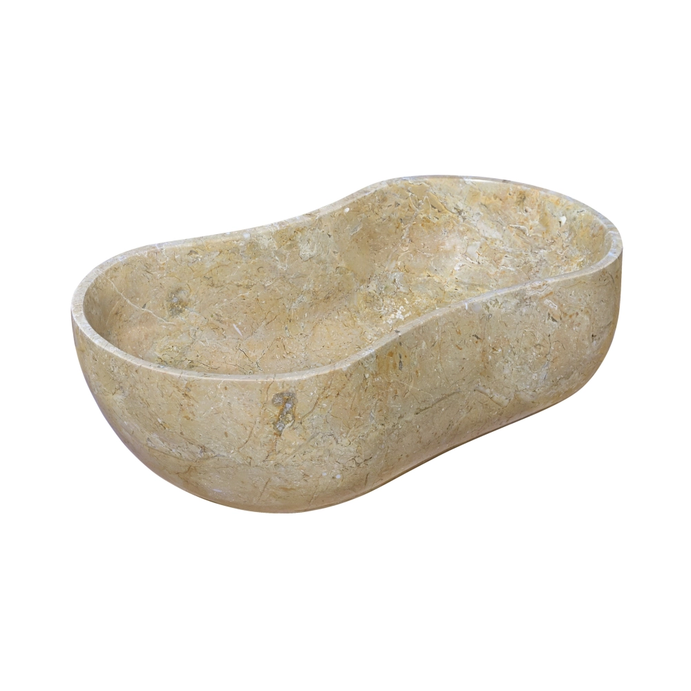Gold Yellow Beige natural marble bathroom vessel sink, polished surface ...