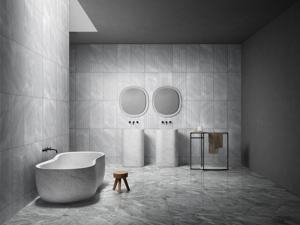 12"x24" Carrara Gray Marble Wall Tile | 3D Fluted Surface & OL Textured ...