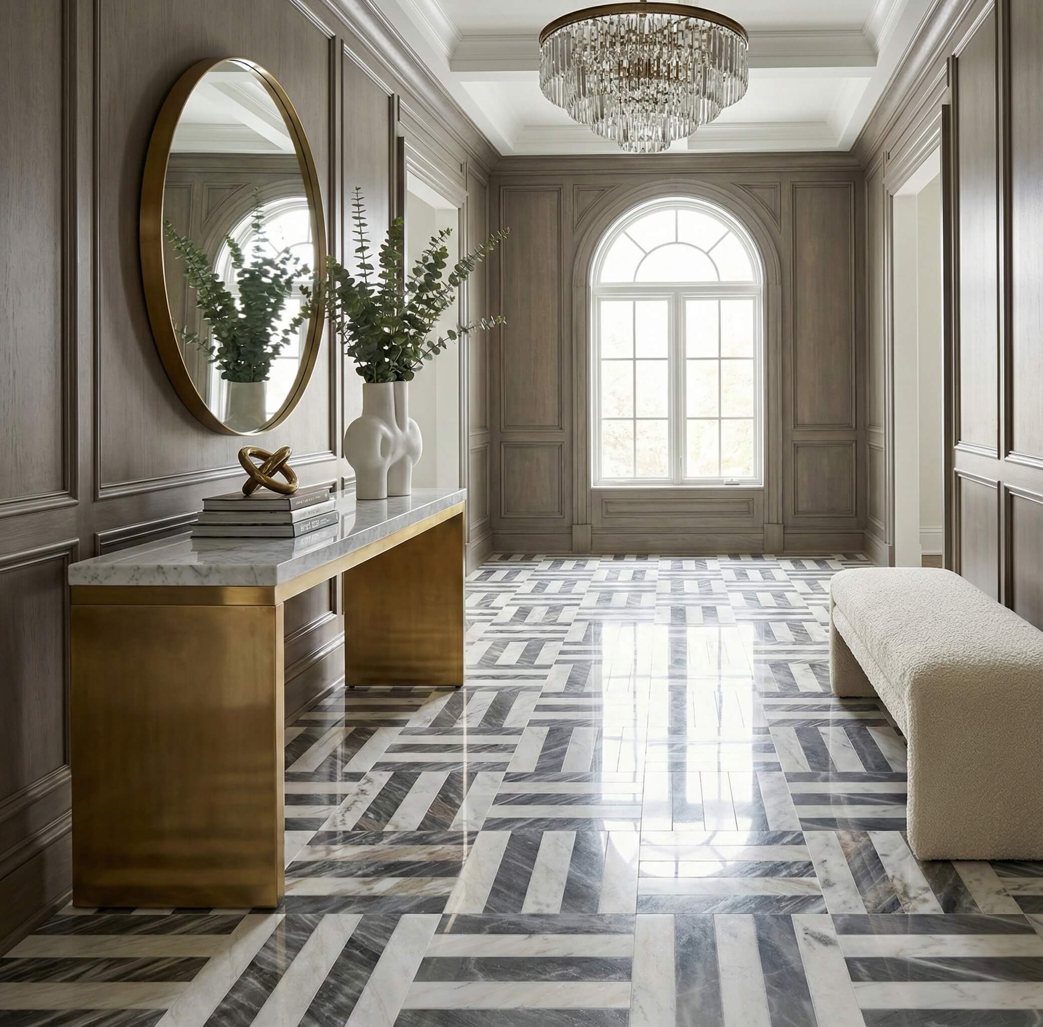 12x12 White Gray Waterjet Marble Tiles - Dual Color Pattern | USA Stock