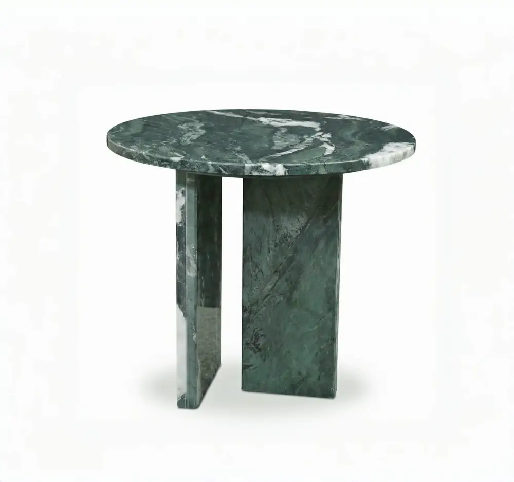 Green Marble Side Table | Round Natural Stone End Table Ø17.7