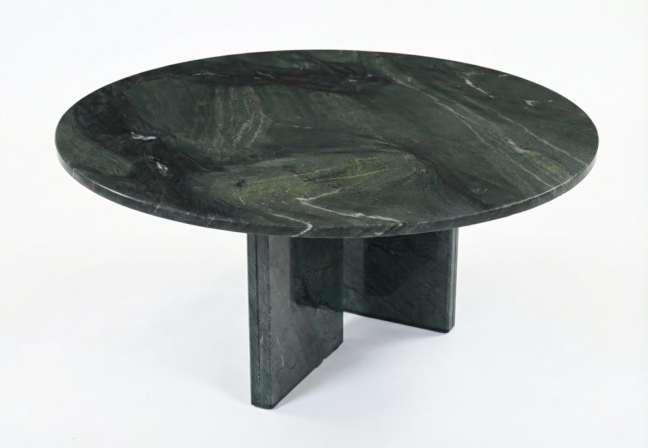 Green Natural Marble Coffee Table | Round Stone Centerpiece Ø27.6"