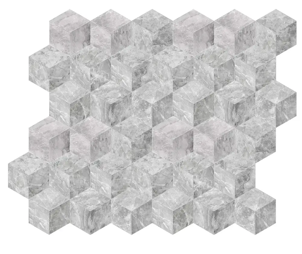 Gray Polished Marble Hexagon Tile | 3D Cube Wall & Floor