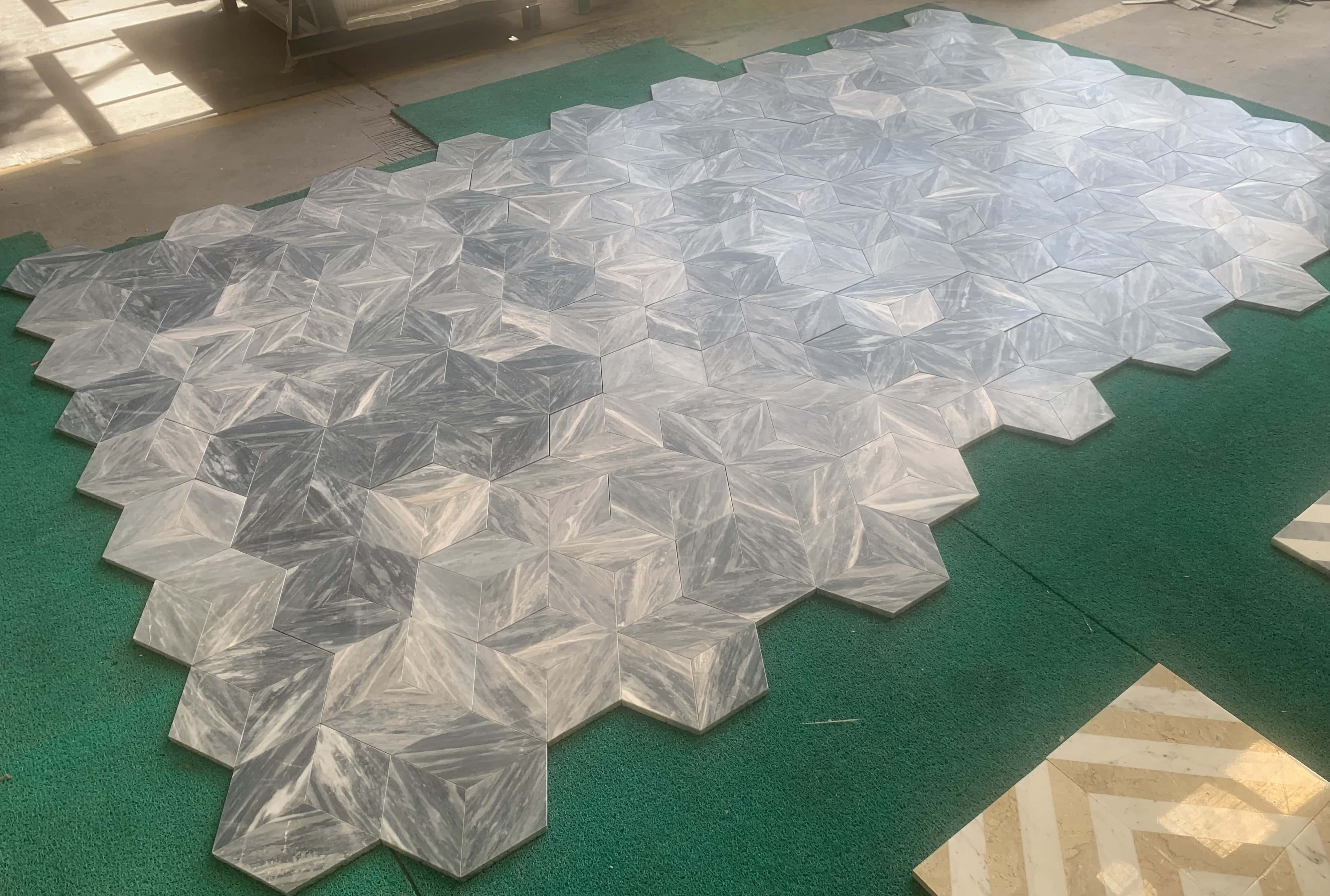Carrara Gray Honed Hexagon Marble Tile | 3D Geometric Stone