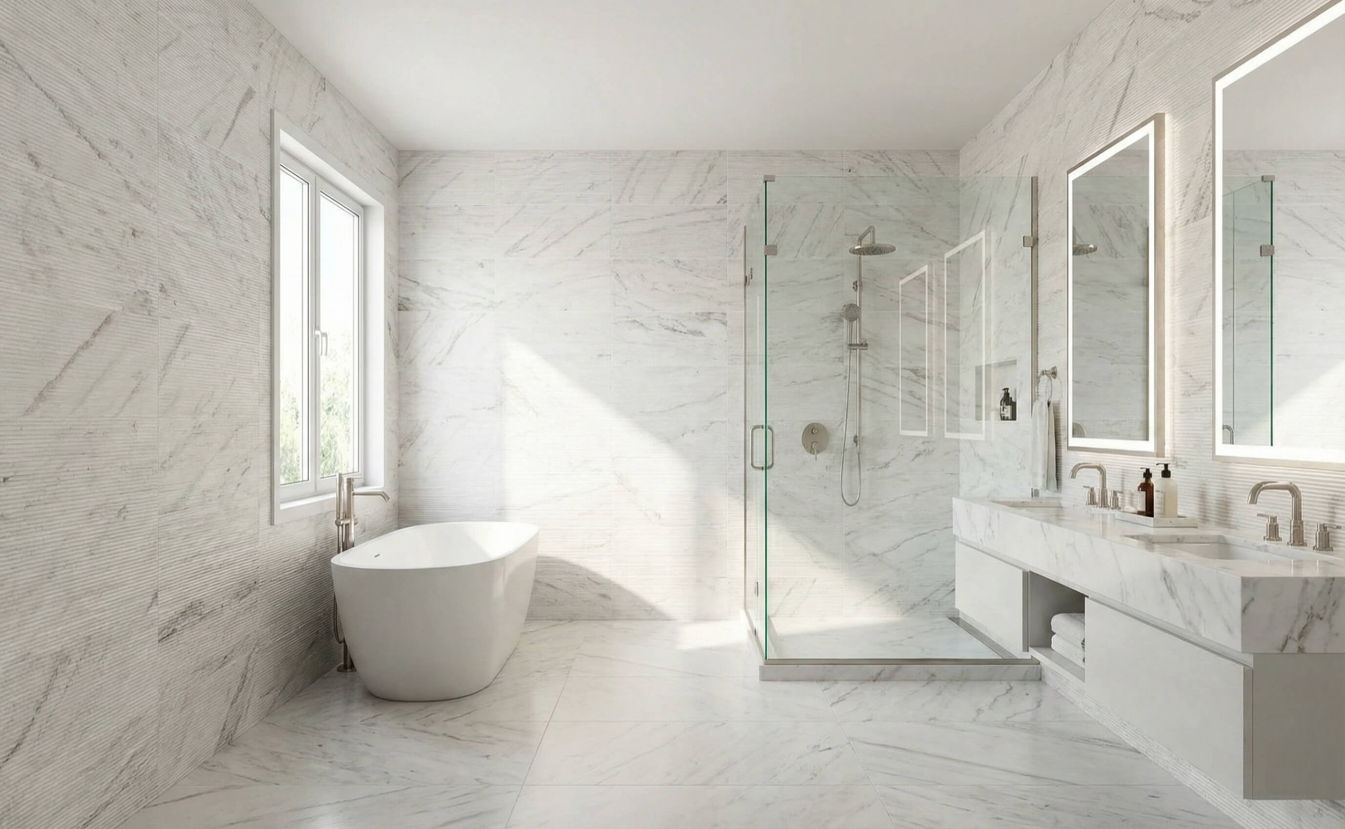 White Fluted Marble Wall Tiles | 12x24 Natural Stone | USA Stock & Shipping