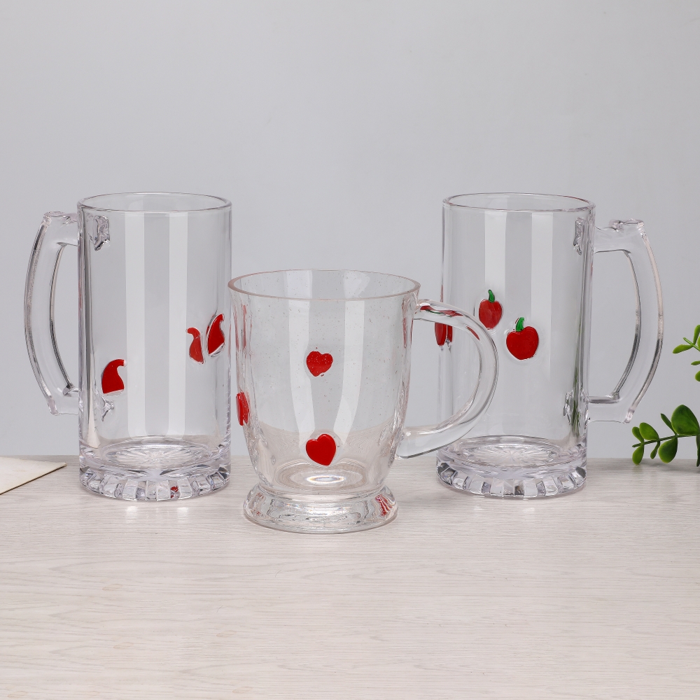 Charm Inlay glassware 500ml Custom logo Beer Glass Mug with Handle