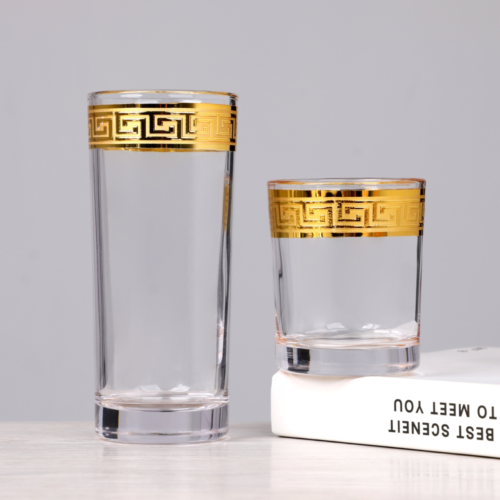Wholesale Greek Key Gold Rim Glassware | Luxury Bar & Stemware