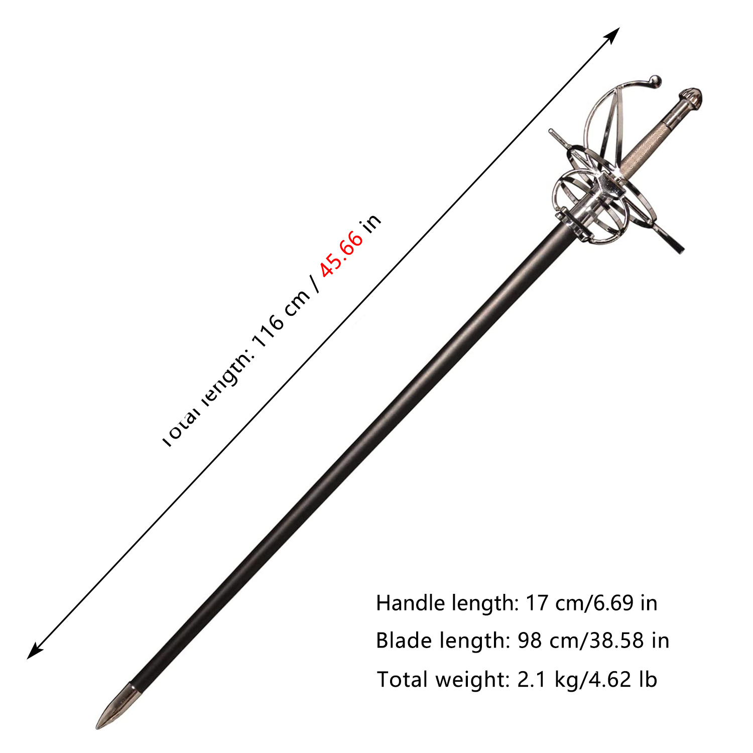 45.7 Inch Renaissance Spiral Swept-Hilt Rapier Italian Fencing Sword ...