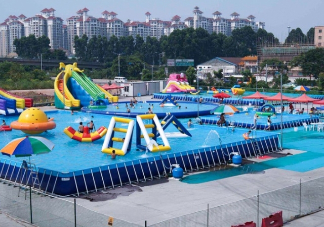 5m Outdoor PVC Swimming Pool Rectangular Steel Frame Foldable Pool for ...