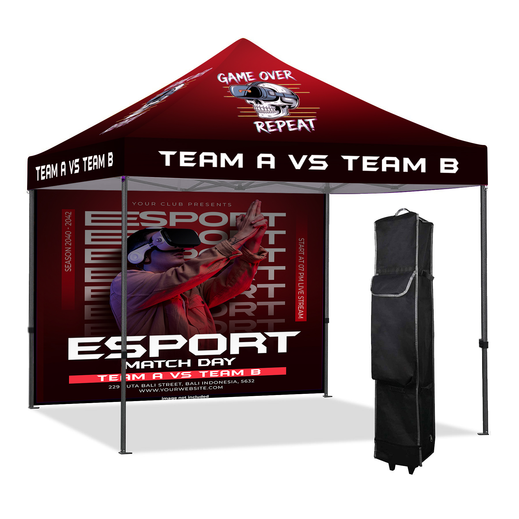 10'x10' Deluxe Canopy Tent Kit (Steel Frame + Sublimated Canopy & Back ...