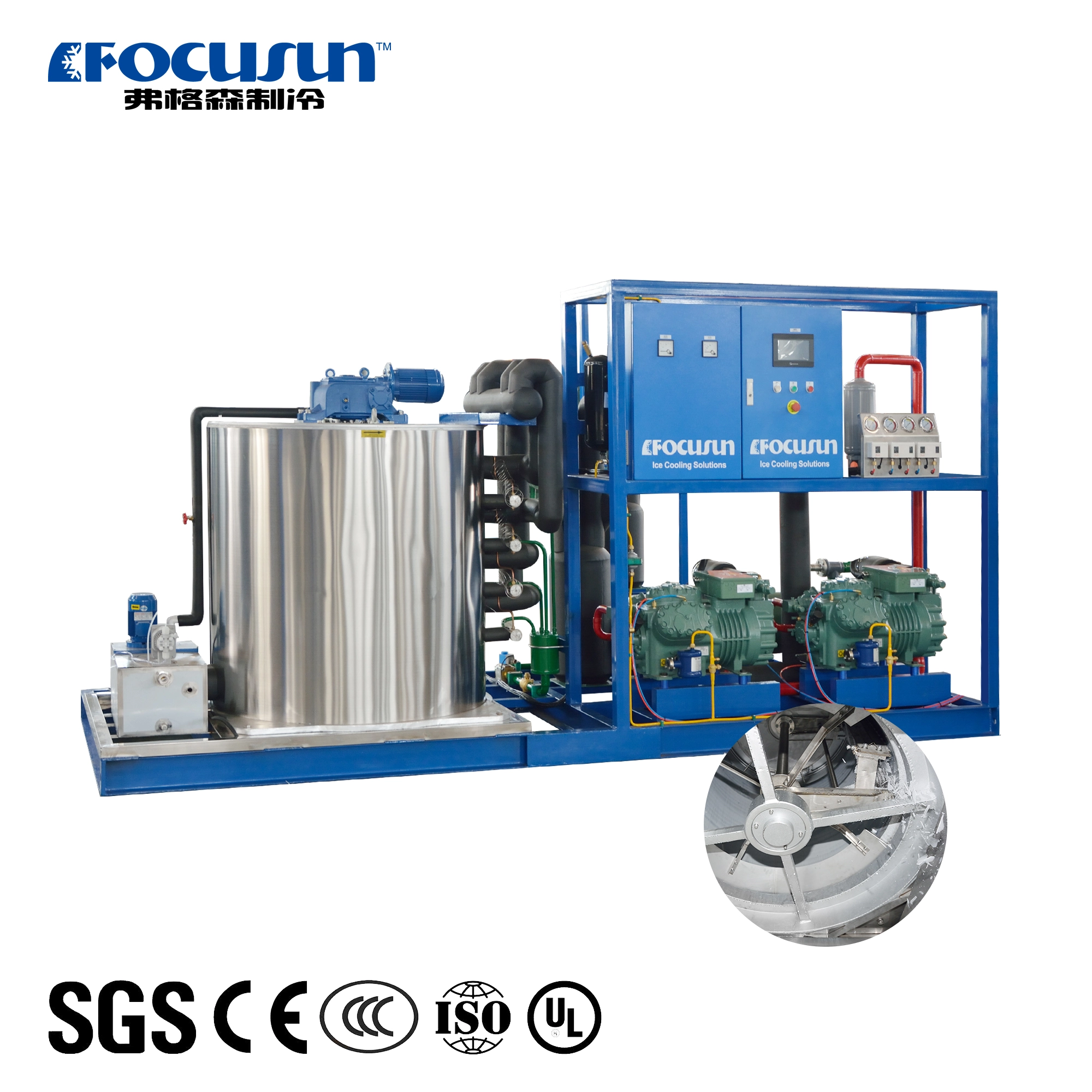 10 Tons/Day Fresh Water Flake Ice Machine for Industrial Use
