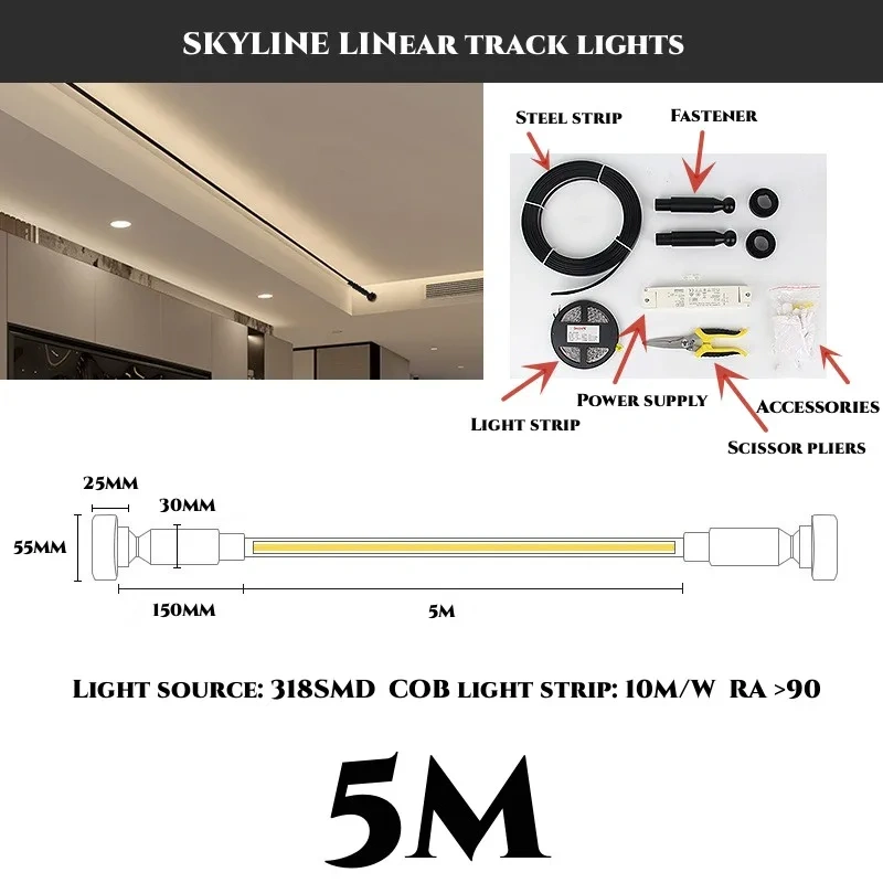 Diy Long LED Skyline Steel Strip Luminous Linear No Main Light ...