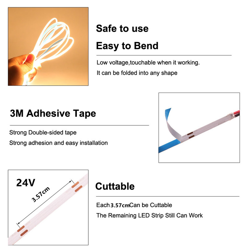 5mm PCB COB Led Strip Light Super Thin 12V 24V Soft Flex Tape Linear ...
