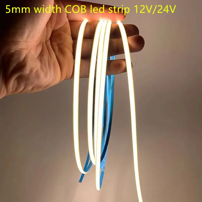 5mm PCB COB Led Strip Light Super Thin 12V 24V Soft Flex Tape Linear ...