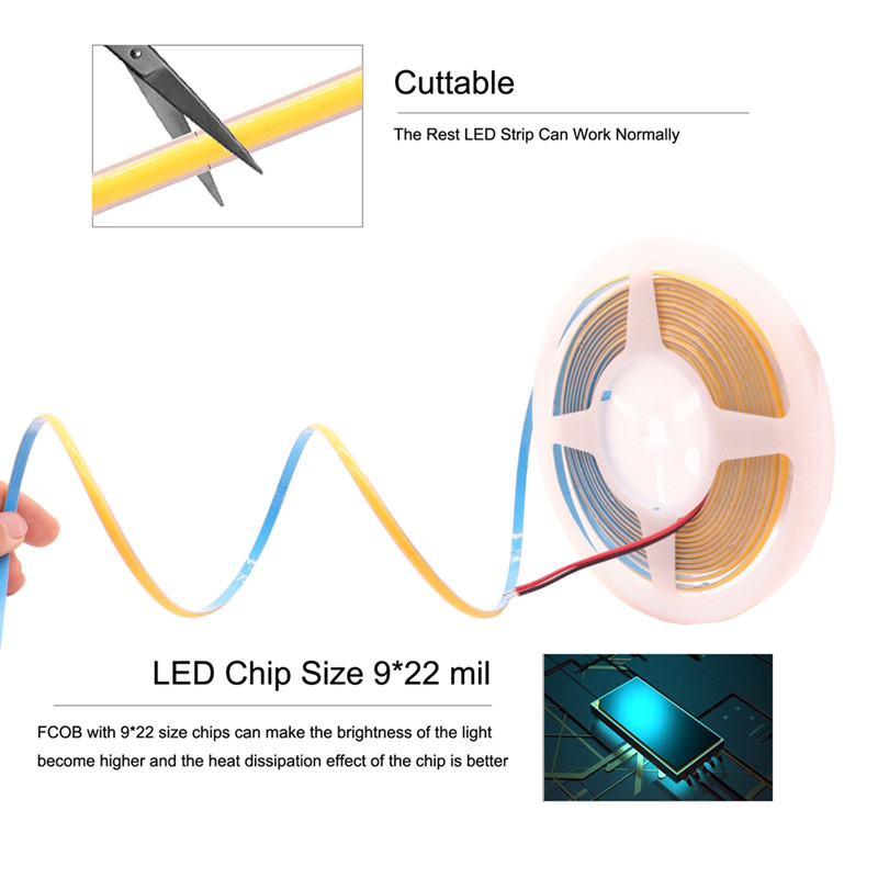 5mm PCB COB Led Strip Light Super Thin 12V 24V Soft Flex Tape Linear ...