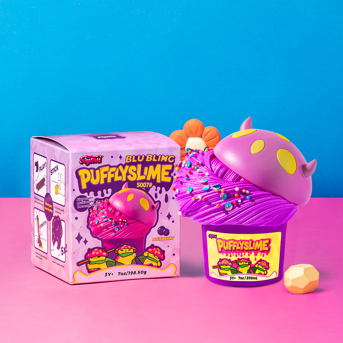 PufflySlime Blu Bling—7oz (198.5g) fluorescent puff slime! It puffs up ...