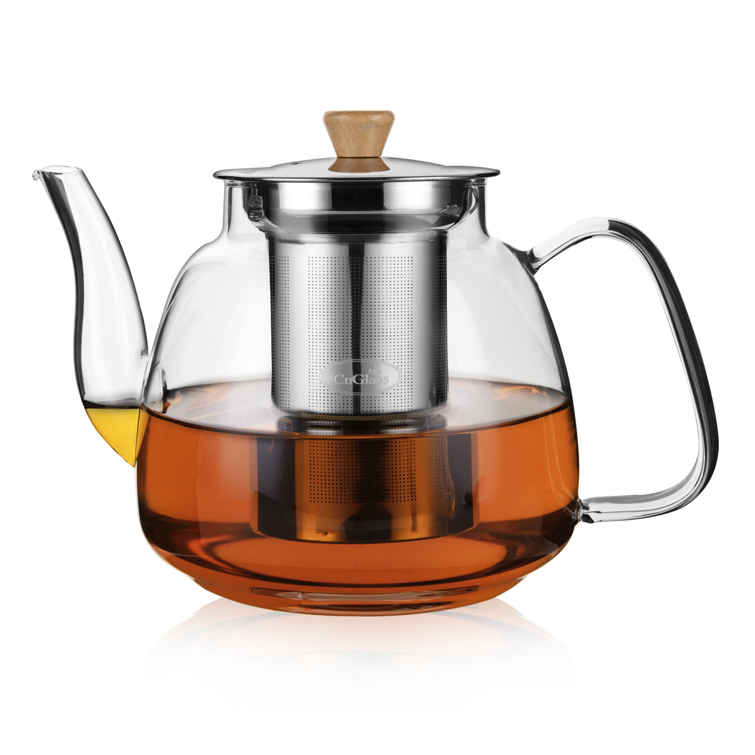 Large Glass Teapot with Stainless Steel Infuser-1100ml(H22) | GnGlass