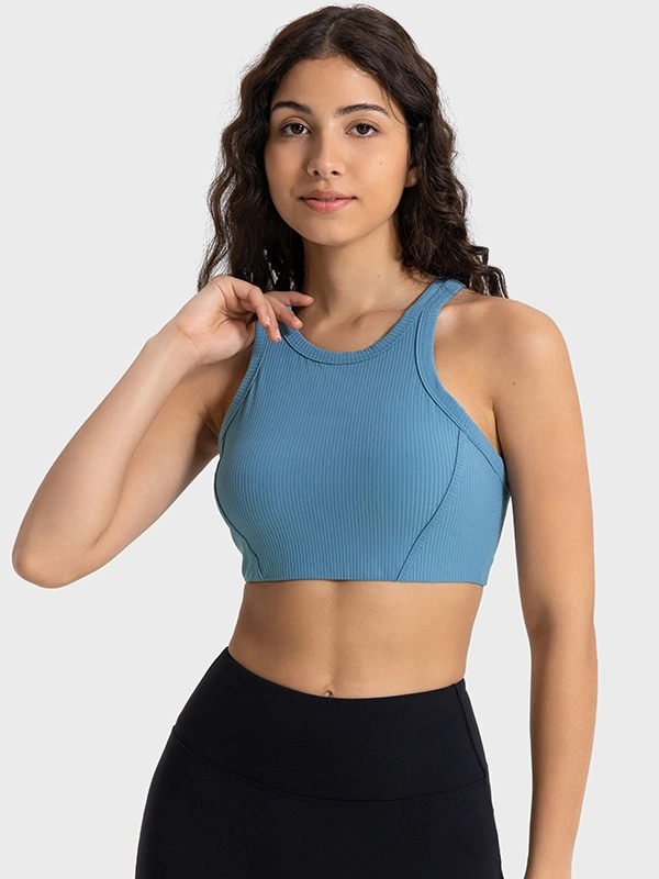 Vertical Ribbed Sport Workout Bra Tank Tops