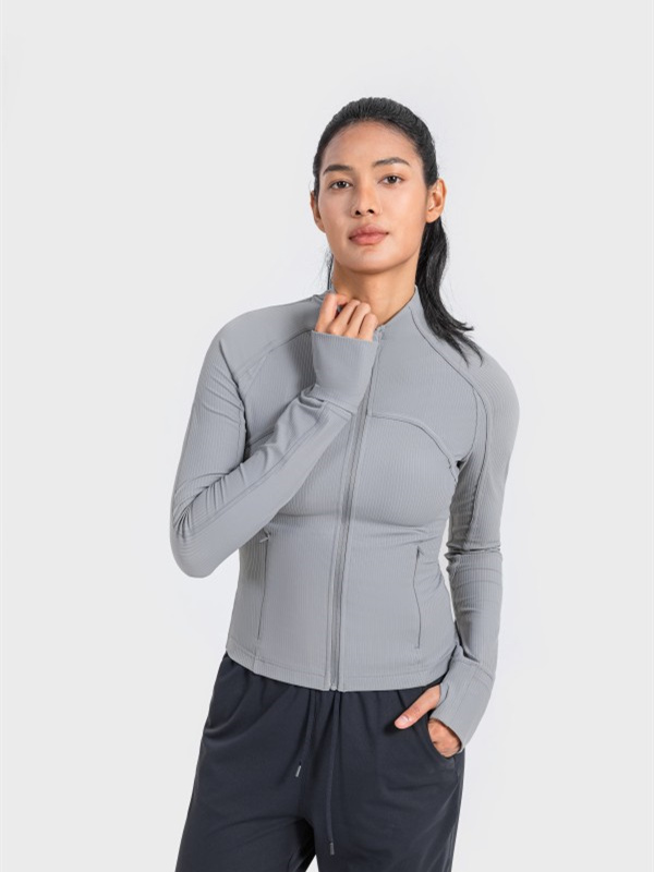 Women's Workout Jacket Zip Up Yoga Jacket Cropped Athletic Slim Fit Tops