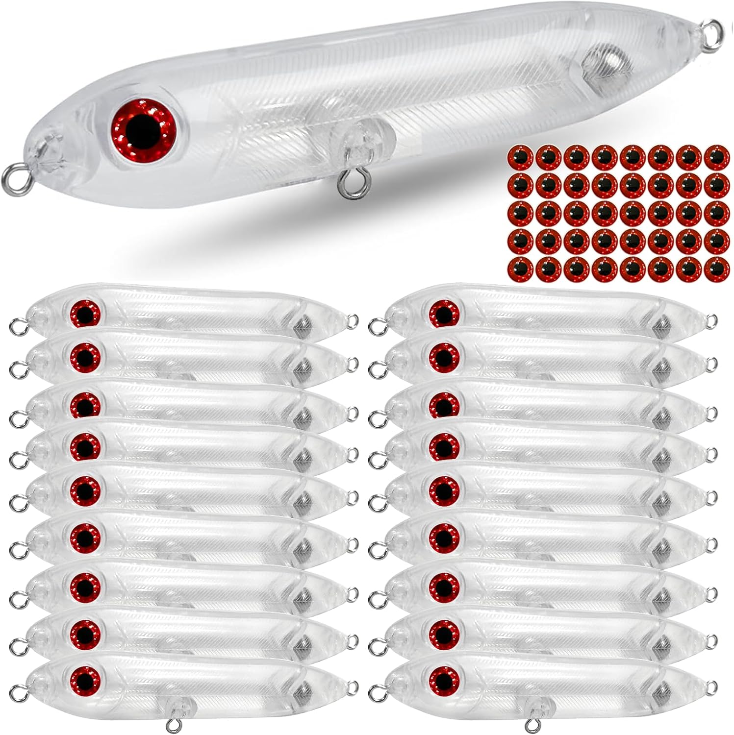 Fishing Blanks Lures Kit Unpainted Pencil Lures with 3D Eyes