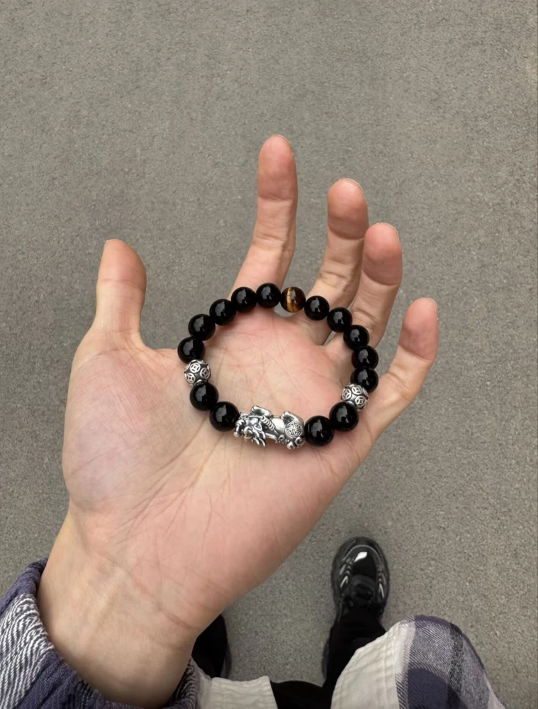 Sterling Silver Pixiu (Pi Yao) Bracelet with Gold-Swallowing Beast and ...