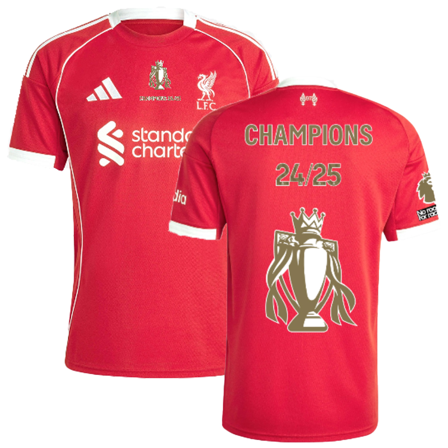 Liverpool FC 2025-2026 Home Shirt - Champions 24/25 with Gold Trophy ...