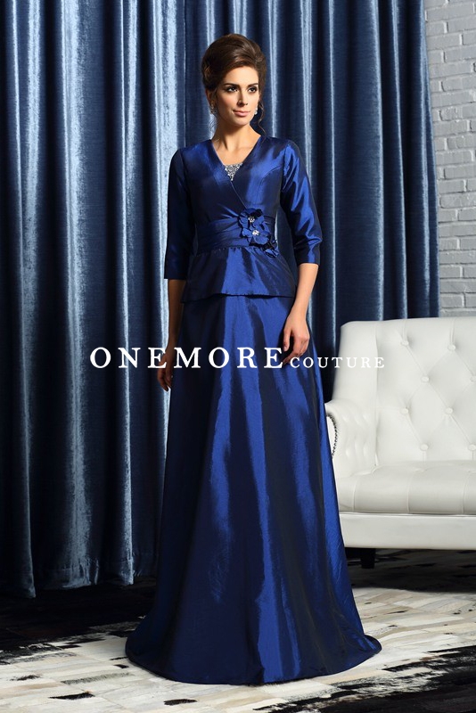 Royal Blue Taffeta Mother of Bride Dress with Sleeves