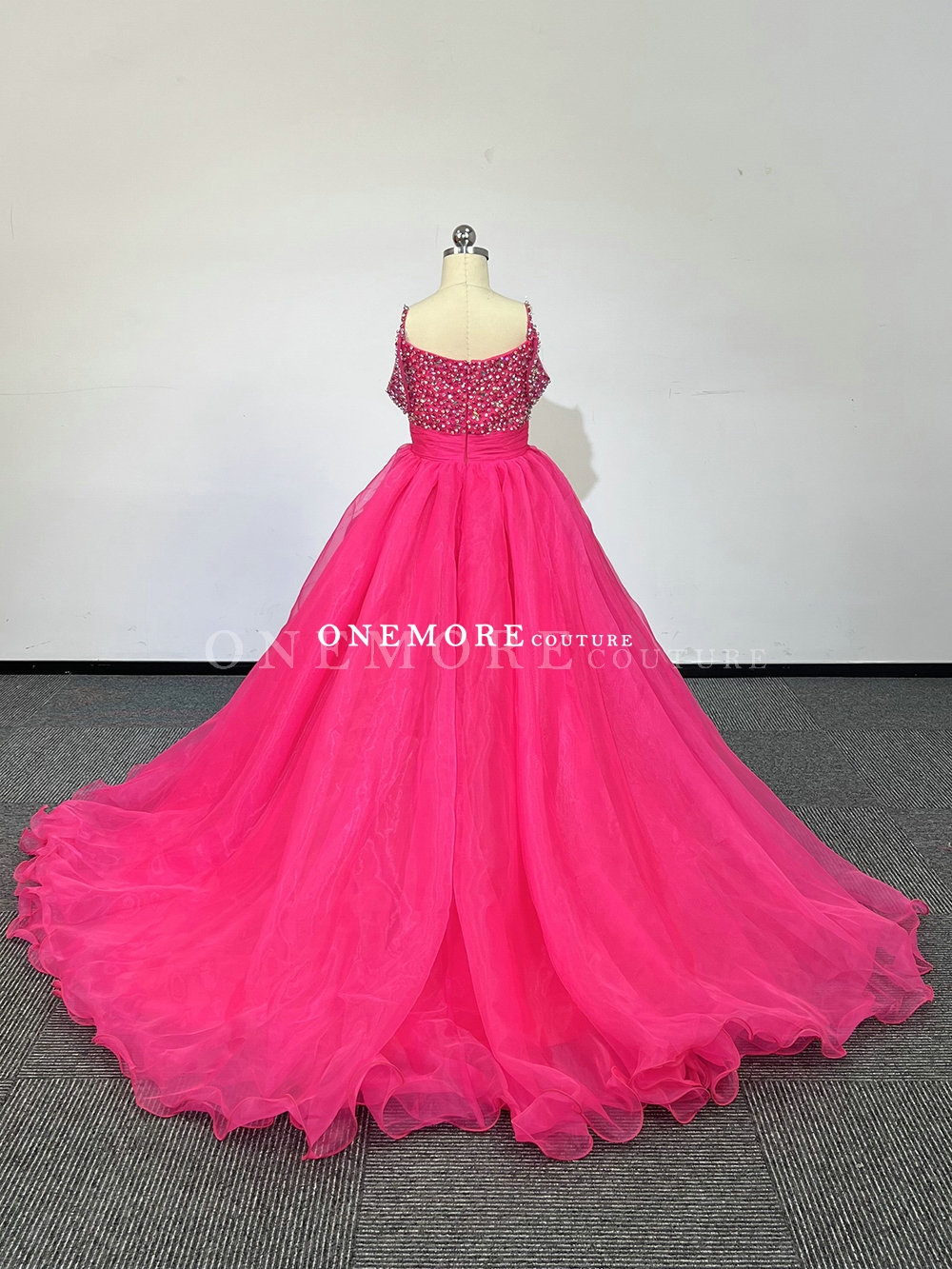 Hot Pink Pageant Gown For Girls Off Shoulder Crystal Bodice With Ball