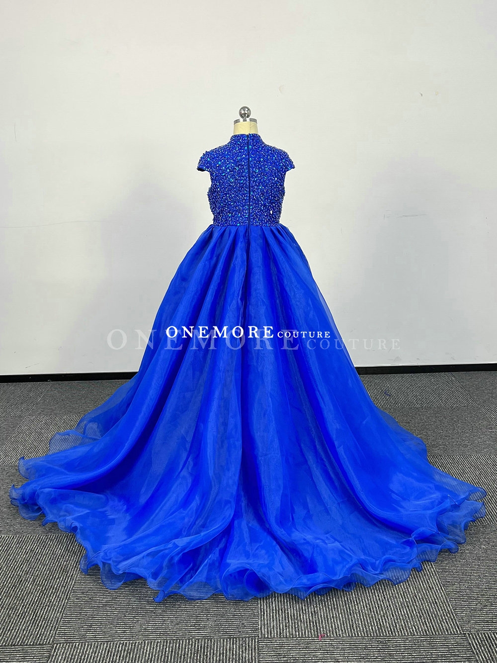 Royal Blue High-Neck Pageant Gown | Girls Beaded Bodice Ball Gown