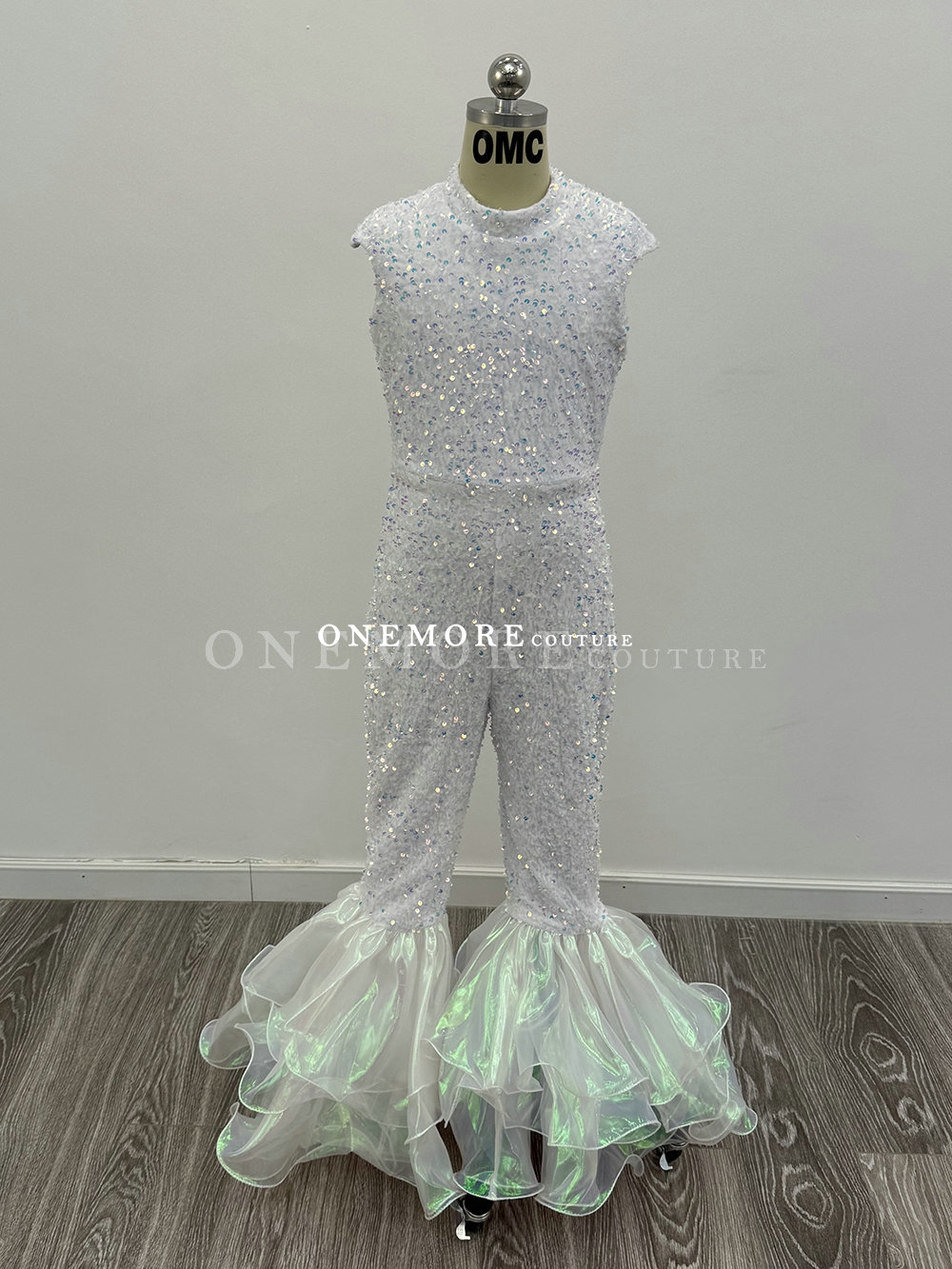 White Iridescent Sequin Pageant Jumpsuit for Girls | Sleeveless Fun ...