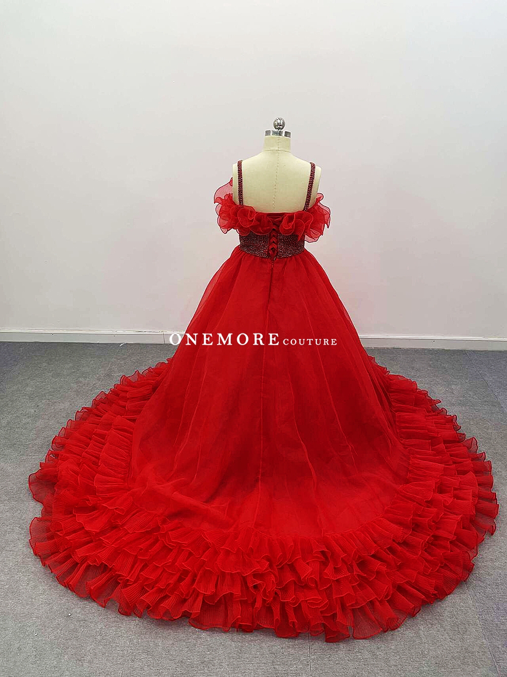 Red Pageant Gown for Girls | Ruffled Bodice & Layered Ball Gown Dress