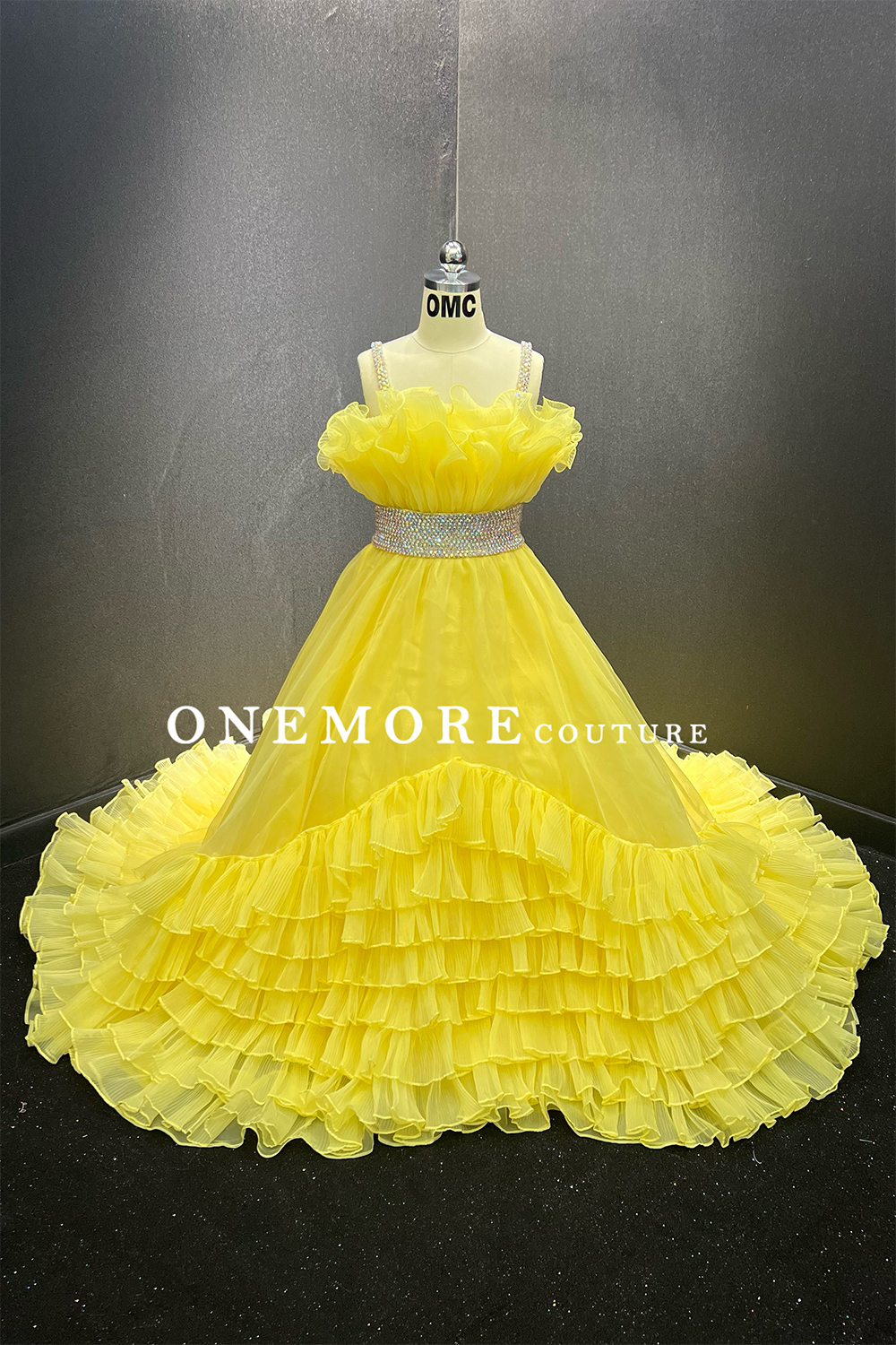 Sunshine Yellow Ruffle Girls’ Pageant Dress with Crystal Belt