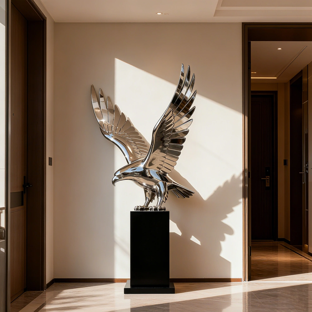 PREMIUM Realistic Eagle Sculpture Modern Stainless Steel Art Sculpture ...