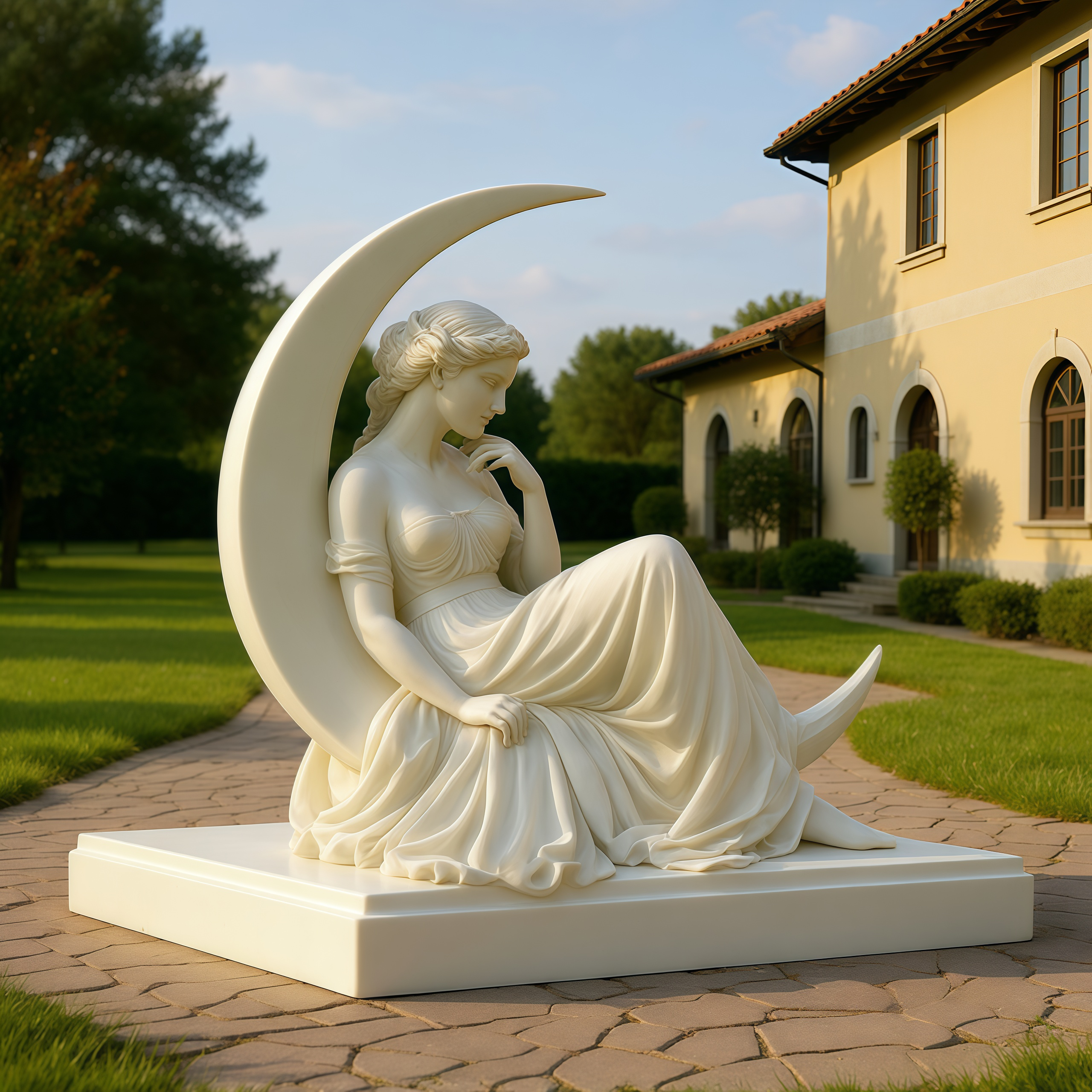 PREMIUM Marble Female Garden Statues Moon Girl Custom Sculpture