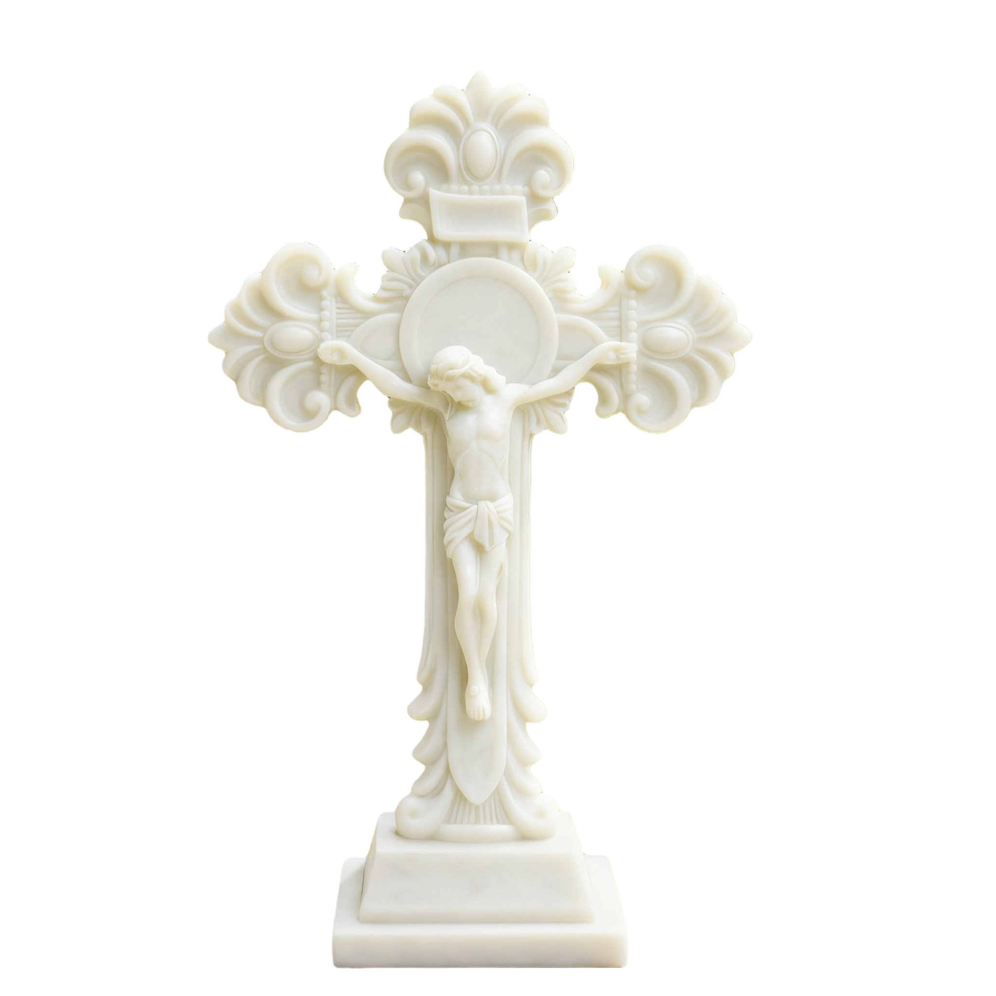 PREMIUM Sculpture Holy Cross Jesus Crucifix Marble Statue Garden Decor