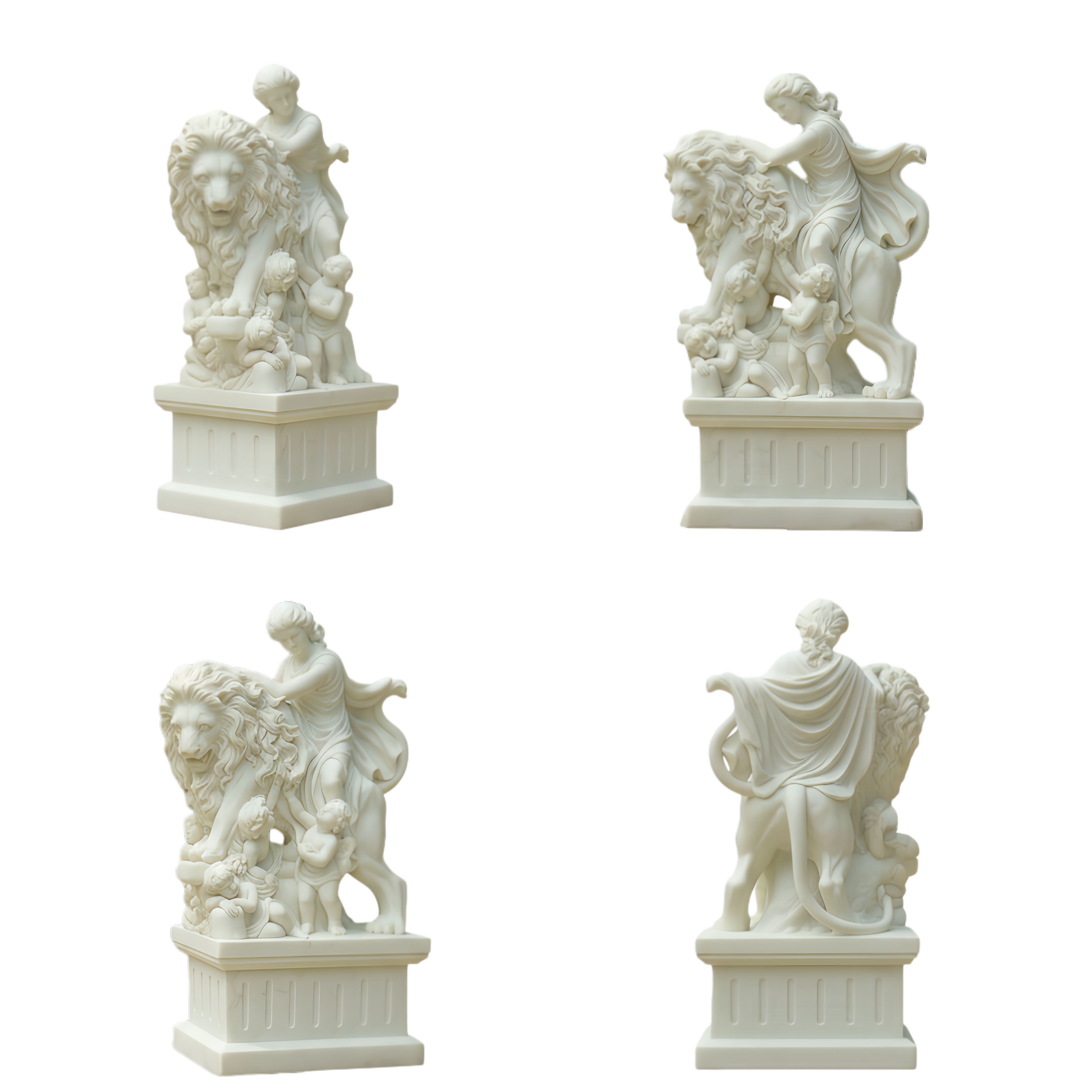 PREMIUM Greek Marble Goddess Riding Lion Statue Garden Sculpture