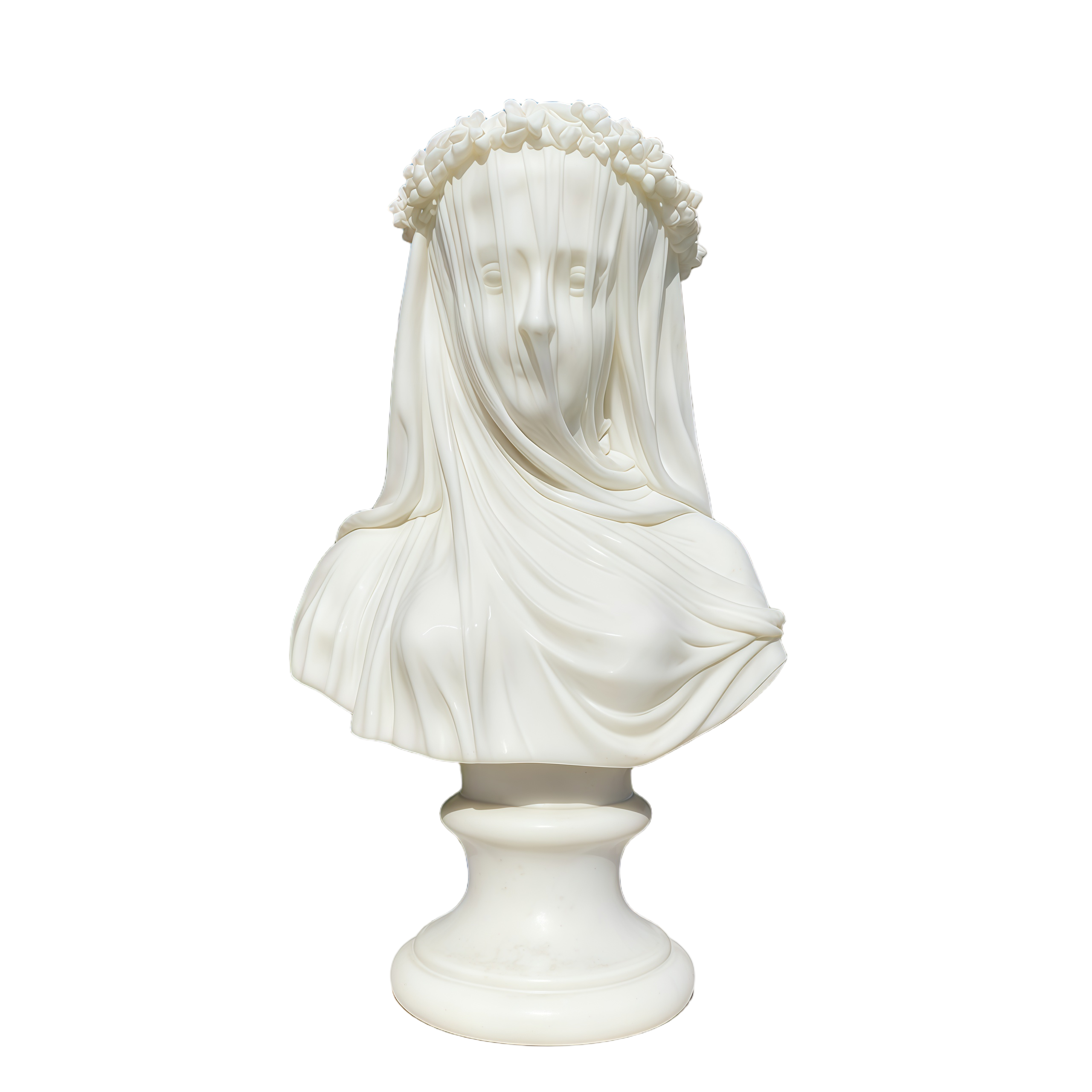 PREMIUM Natural White Marble Statue Veiled Lady Bust Sculpture