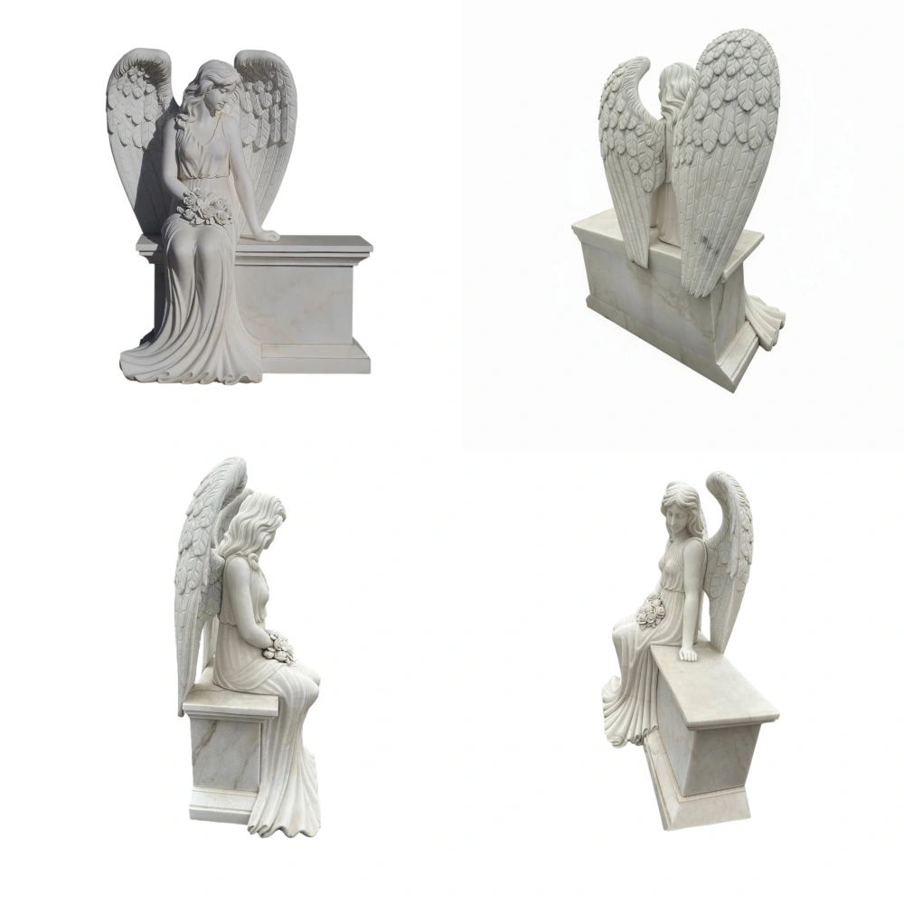 PREMIUM Headstone Marble Angel Tombstone Statue for Cemetery