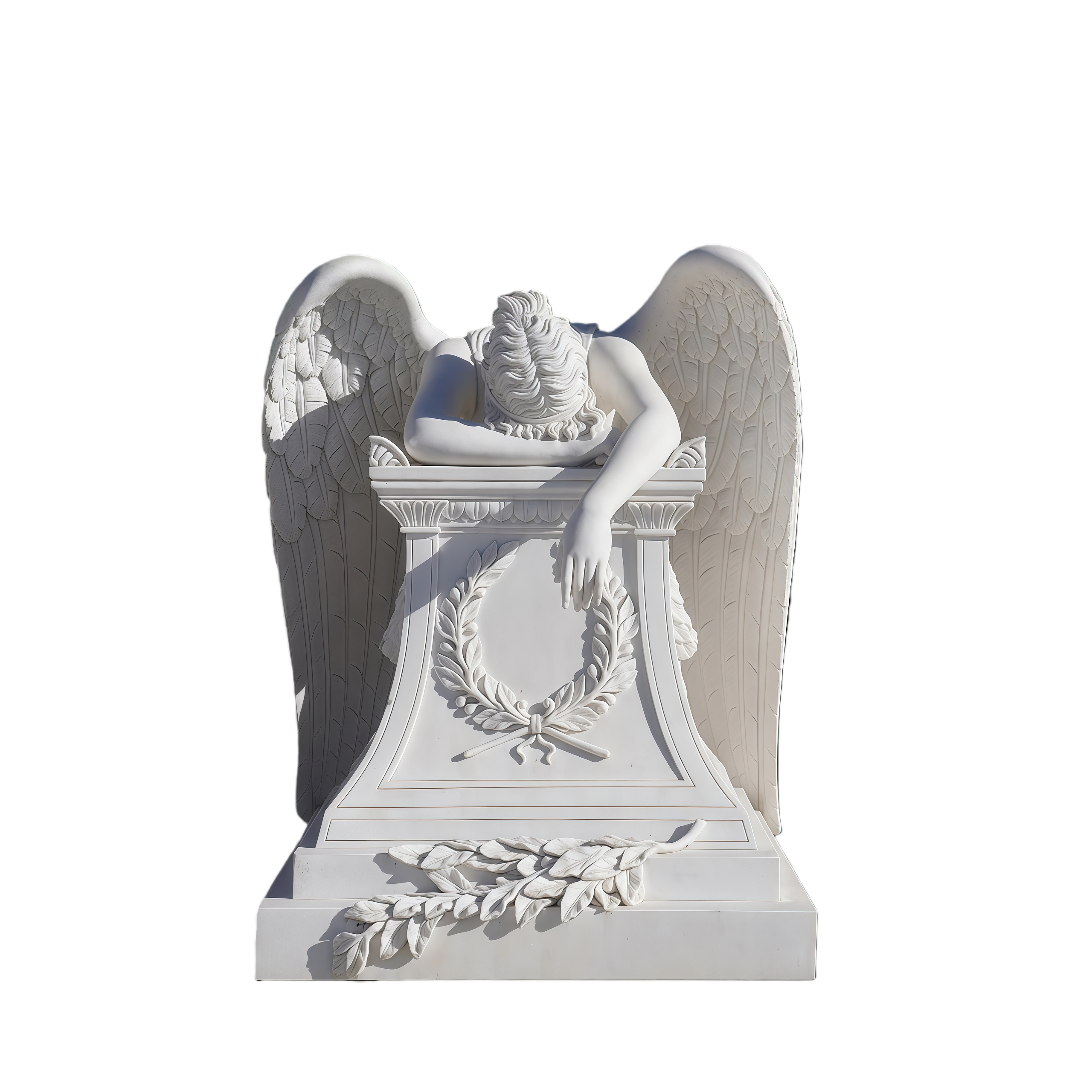 PREMIUM White Marble Angel Monument Majestic Memorial Sculpture for ...