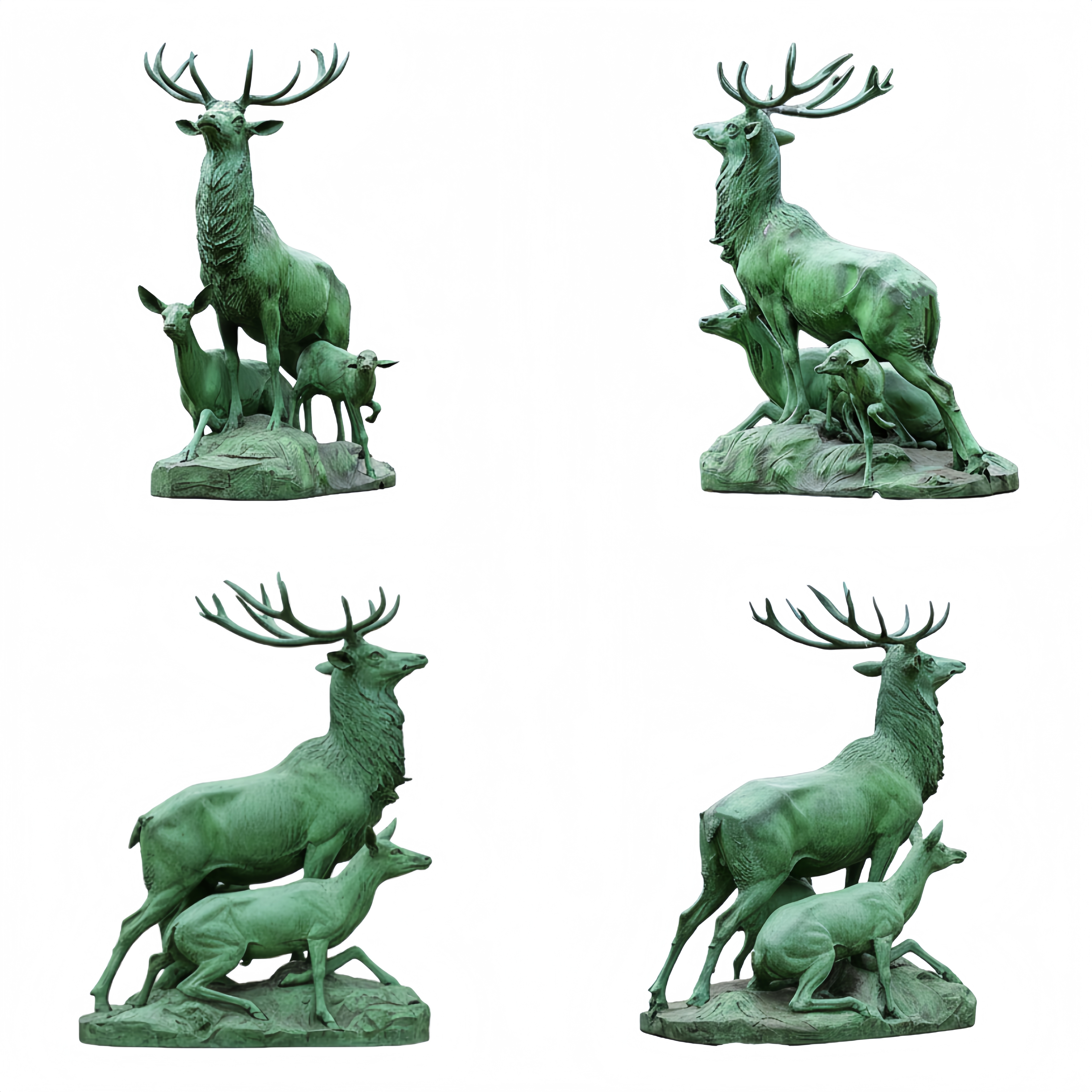 PREMIUM Chemical Patina Bronze Reindeer Family Outdoor Statues
