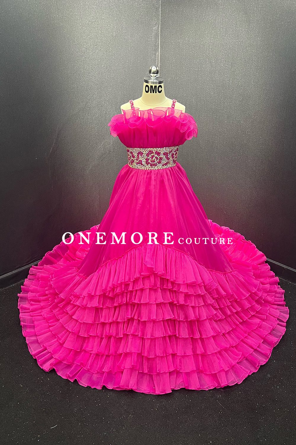 Fuschia Pink Girls Pageant Dress with Ruffle
